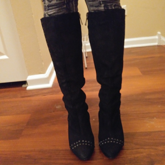 Max Studio | Shoes | Leather Silver Studded Tall Boots | Poshmark